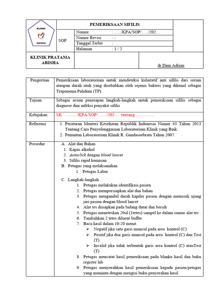 SOP PEMERIKSAAN SIFILIS Ok | PDF
