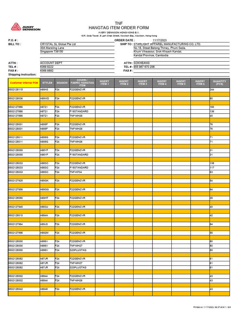 TNF Integrated Order Form - ADHK - 16-June-2023 SMS (AD-Internal) | PDF