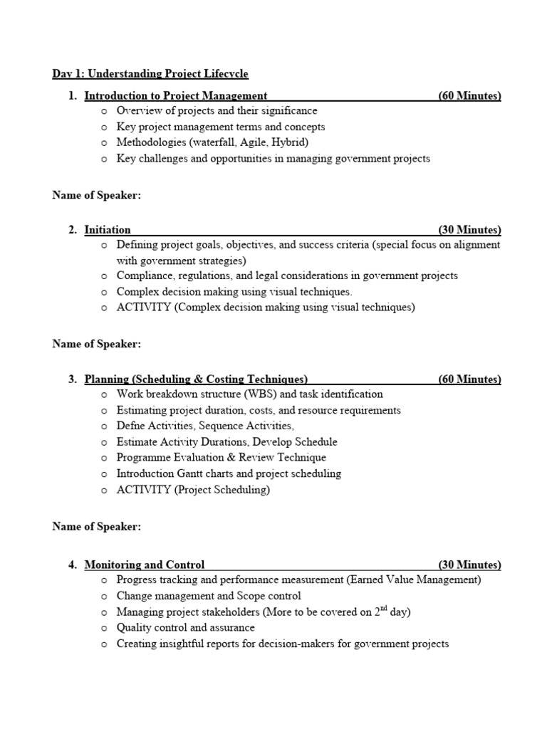 Project Management Workshop Agenda v1 | PDF | Project Management | Business