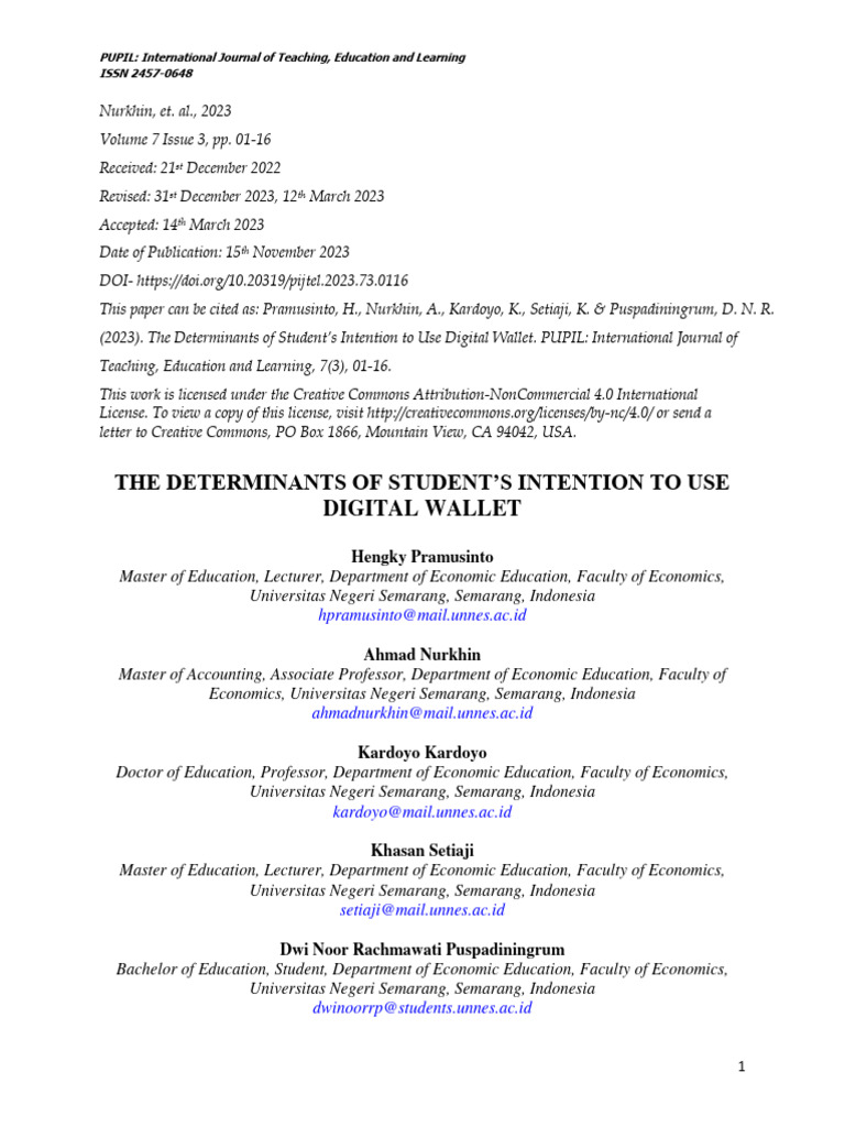 The Determinants of Student's Intention To Use Digital Wallet | PDF | Coefficient Of ...