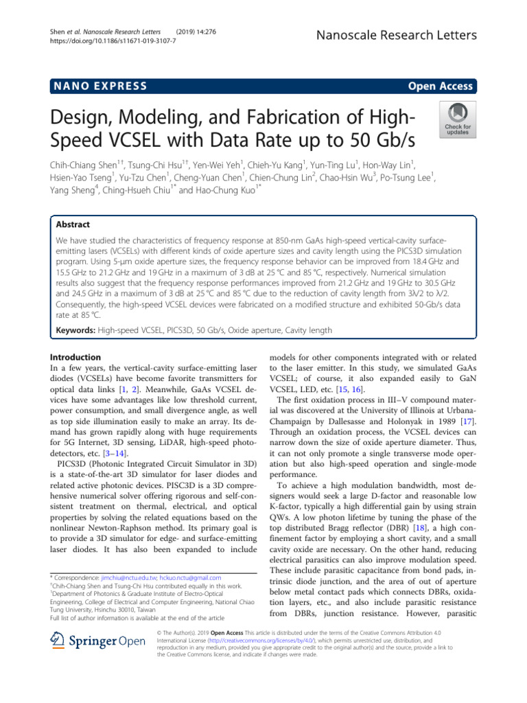 Design Modeling and Fabrication of High-Speed VCSE | PDF | Laser Diode | Photonics