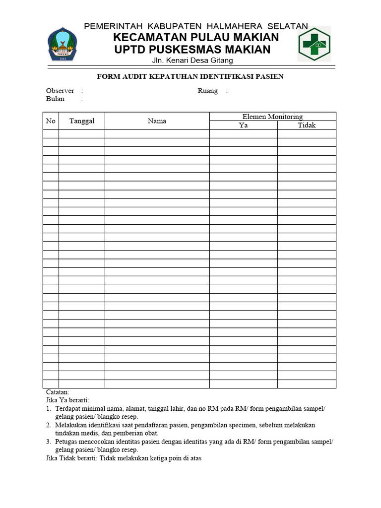 Form Audit Kepatuhan Identifikasi Pasien-1 | PDF