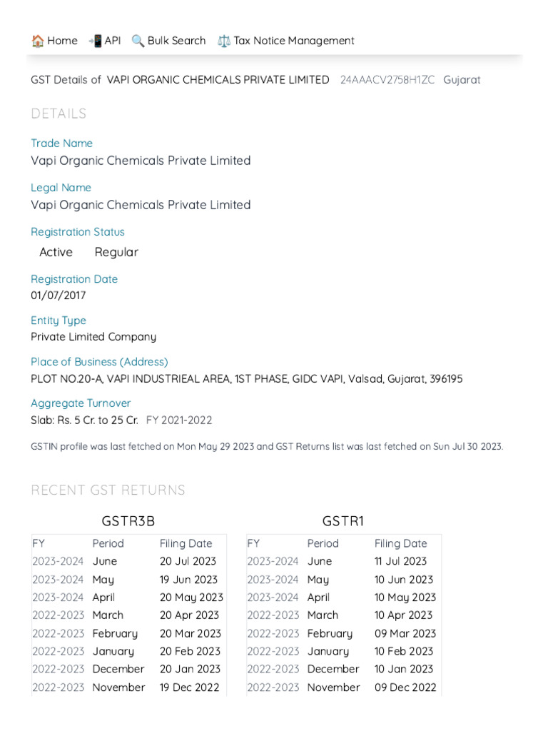 Vapi Organic Chemicals GST Details | PDF | Business | Economies