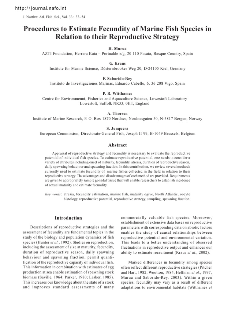 Procedures To Estimate Fecundity of Marine Fish Species in Relation To ...