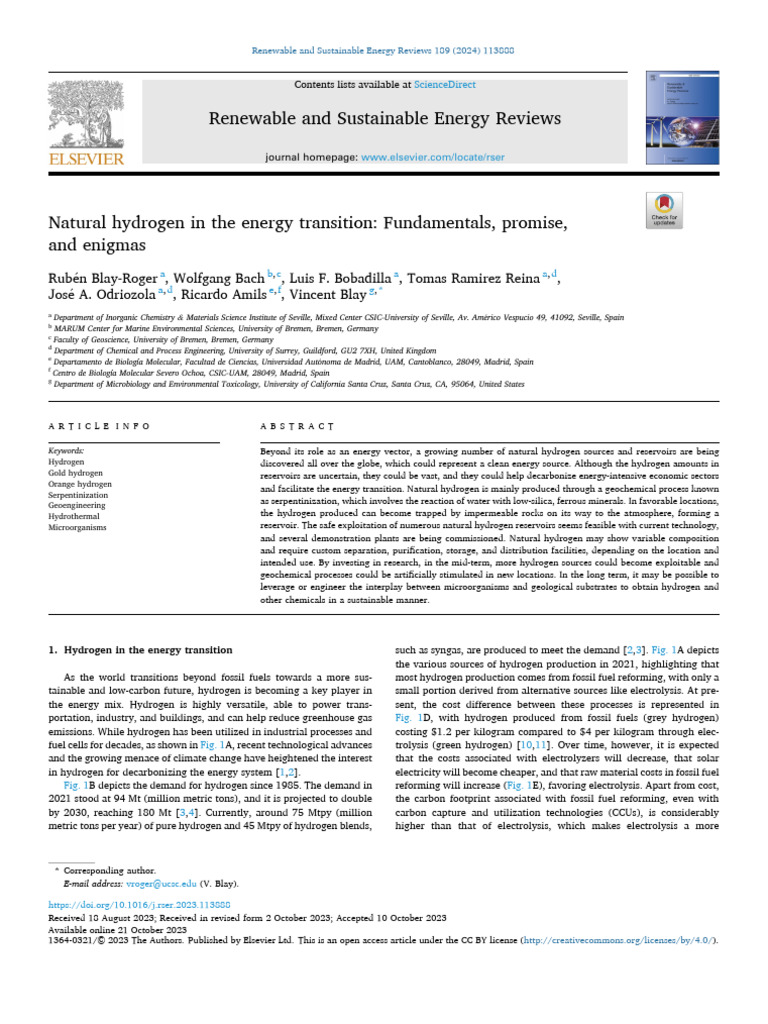Natural Hydrogen in The Energy Transition - Fundamentals, Promise, and ...