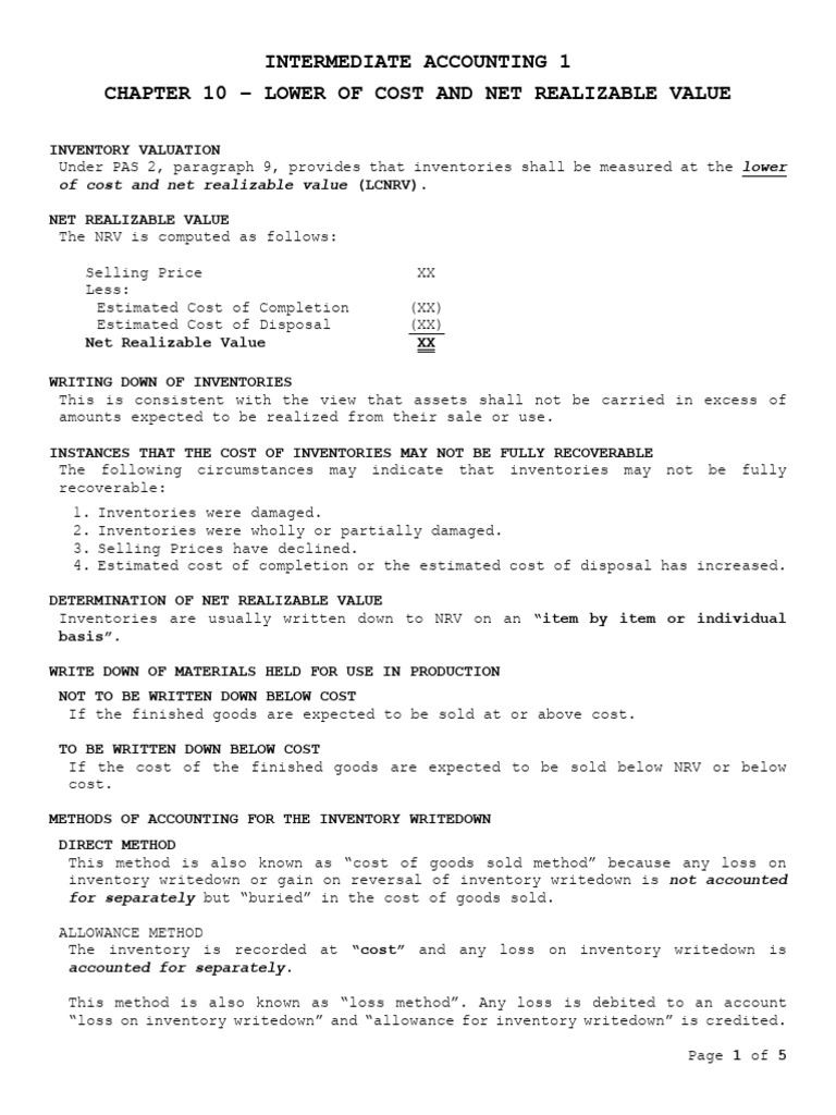 Chapter 10 Lower of Cost and NRV | PDF | Debits And Credits | Inventory