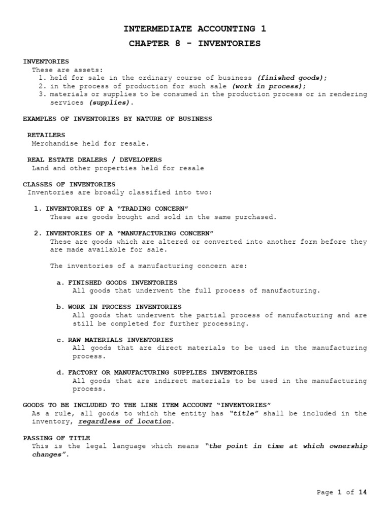 Chapter 8 Inventories Pdf Debits And Credits Financial Services