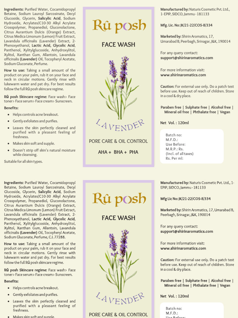 Face Wash 11cm X 8 CM | PDF | Lavandula | Cosmetics