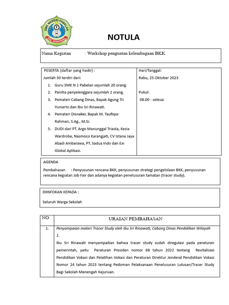 FORMAT NOTULA BKK | PDF