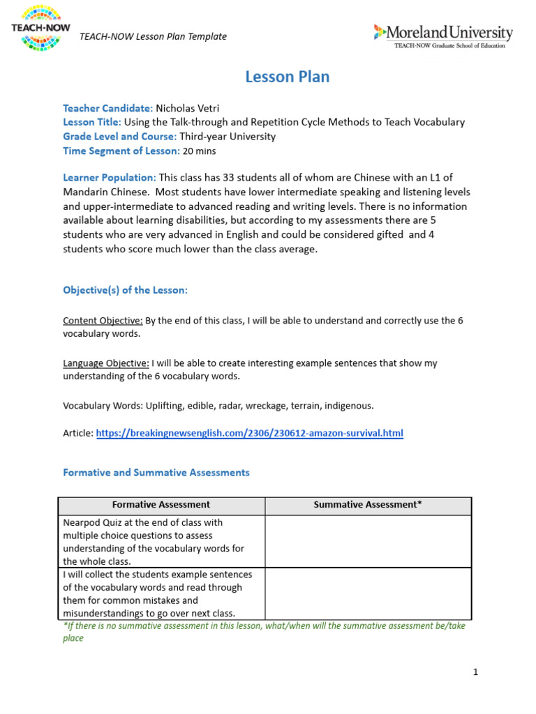 NV Vocabulary Mini Lesson 1 | PDF | Vocabulary | Lesson Plan
