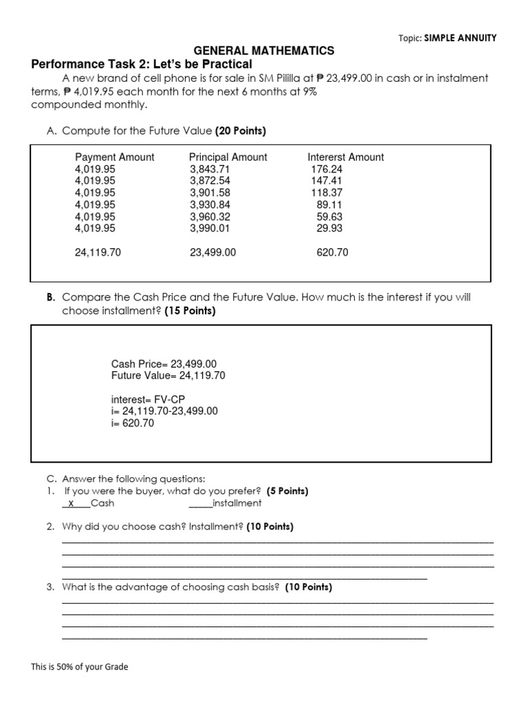 GENERAL MATHEMATICS Q2 PerformanceTask 2 Lets Be Practical With Answer ...