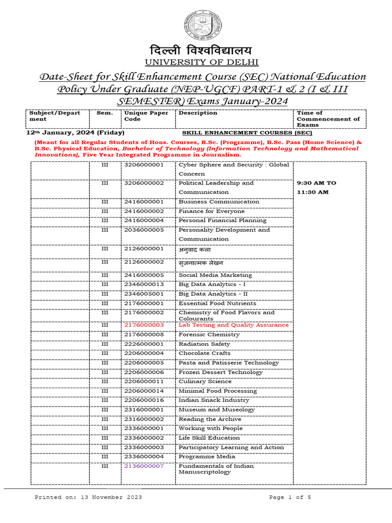 2023 11 13 Cbcs Nep Sec Paper Sem. III I | PDF | Bachelor Of Arts | Science
