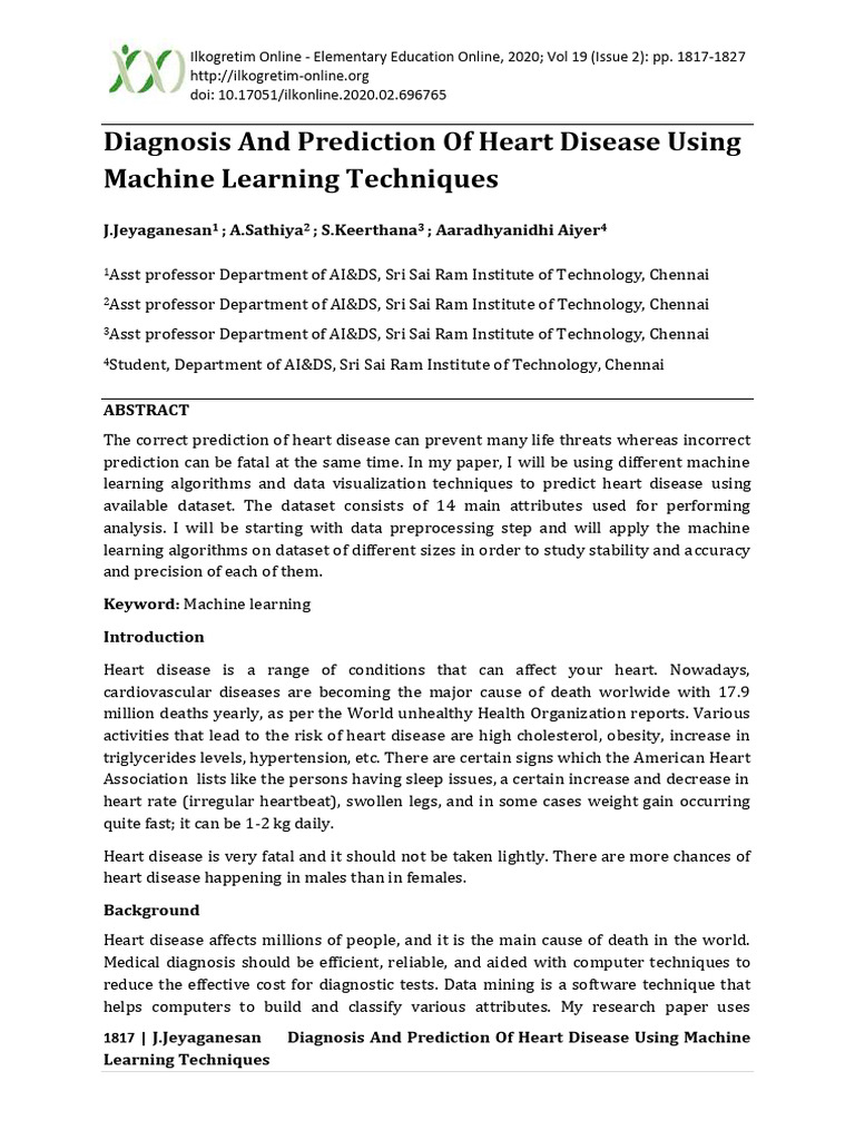 Diagnosis and Prediction of Heart Disease Using Machine Learning Techniques | PDF | Machine ...