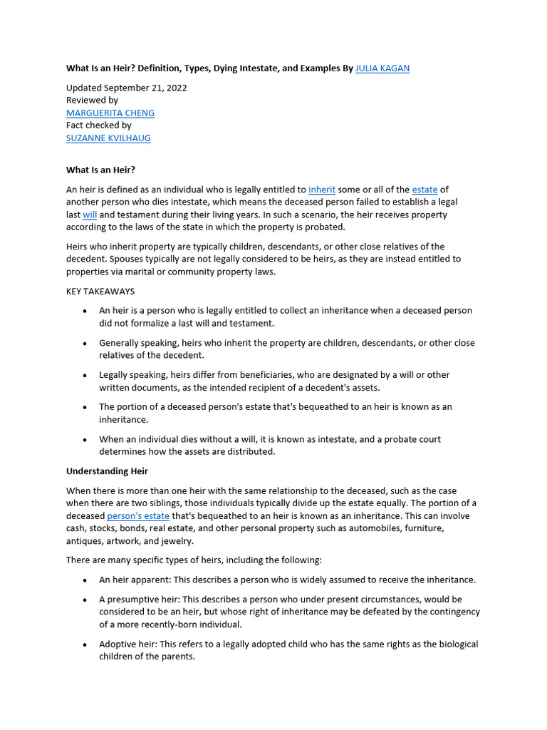 What Is An Heir Definition Types Dying Intestate and Examples | PDF ...