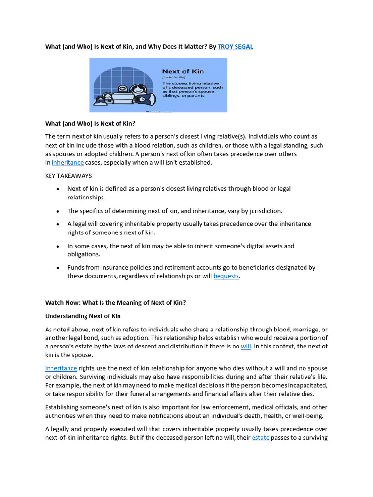 What (And Who) Is Next of Kin and Why Does It Matter | PDF | Intestacy ...