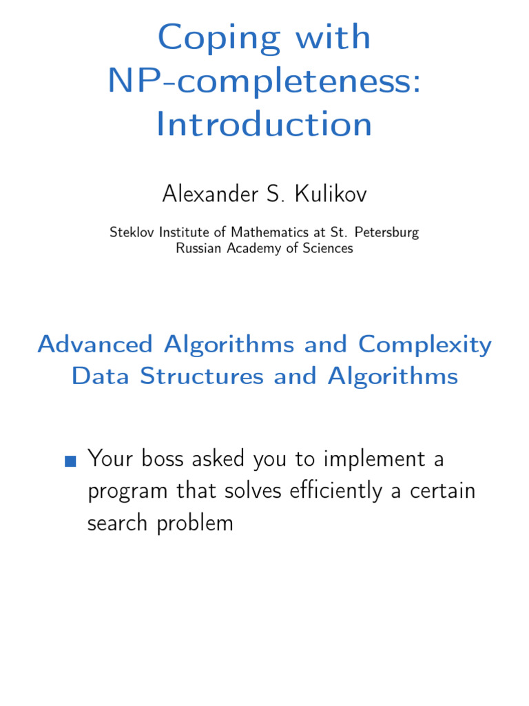 18 Coping With Np Completeness 1 Introduction Pdf Time Complexity