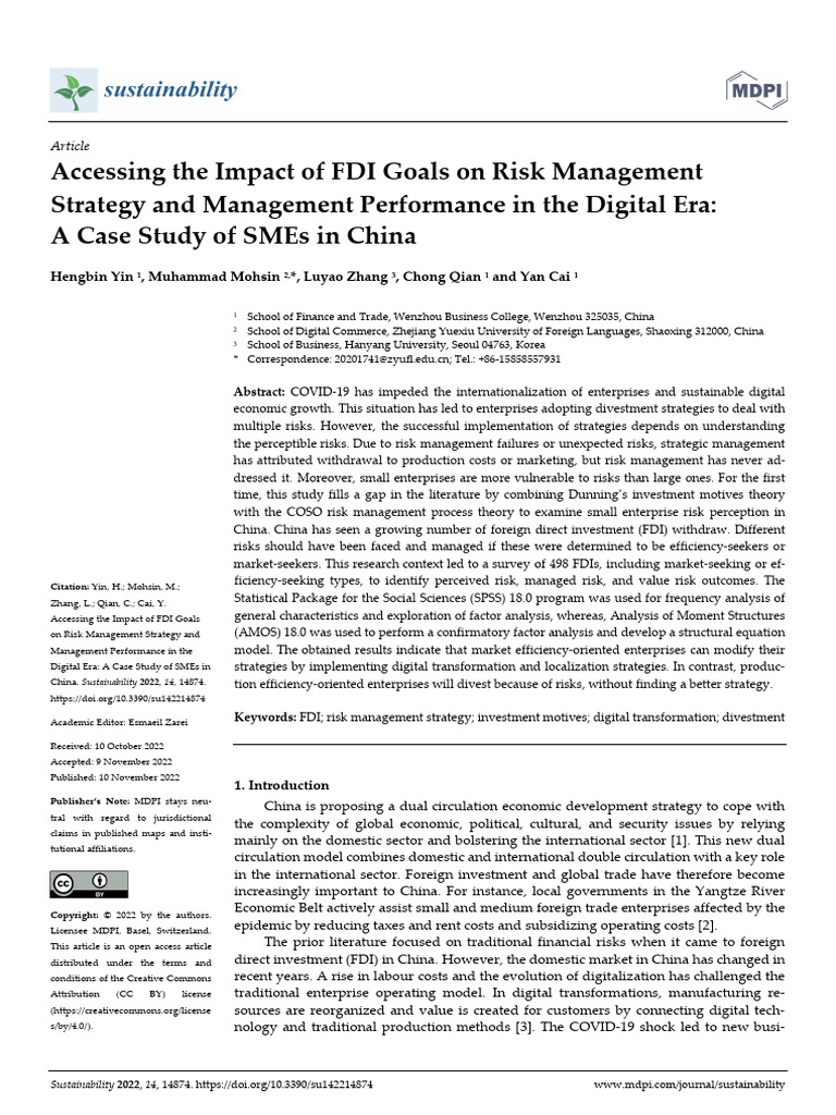 Accessing The Impact of FDI Goals On Risk Manageme | PDF | Risk ...