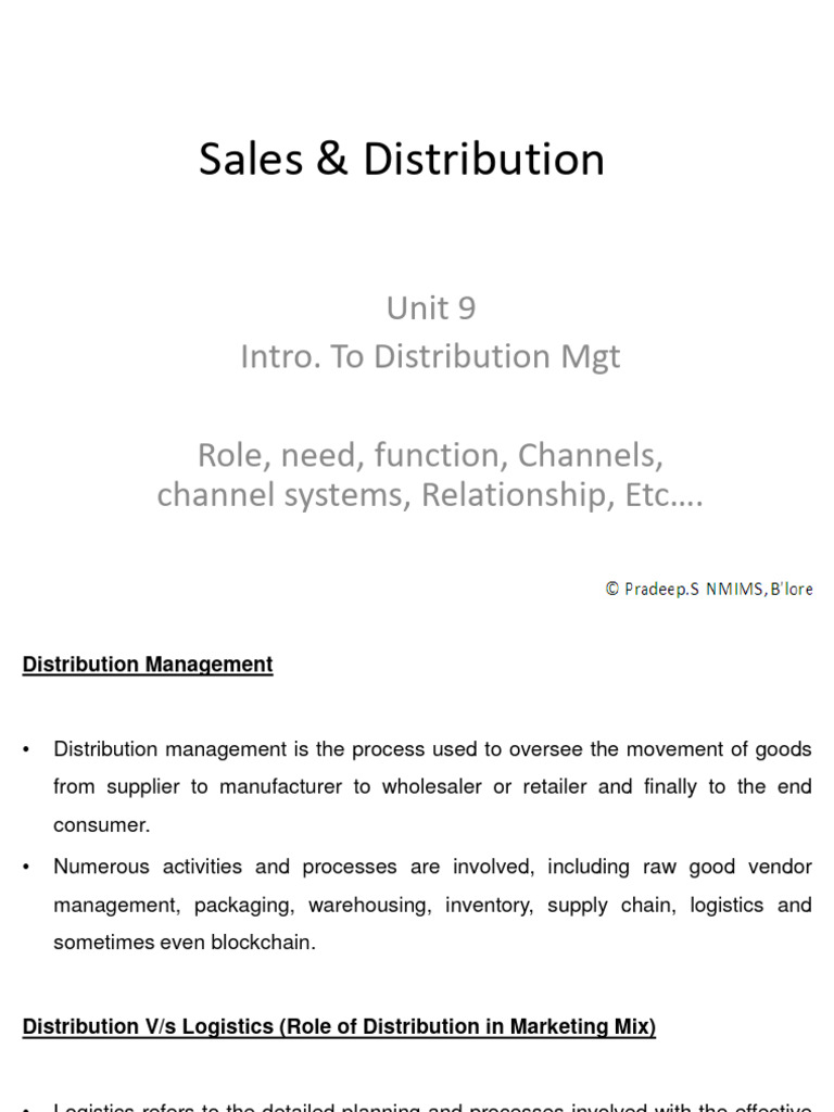 Unit 9 - Intro. To Distribution | PDF | Sales | Logistics