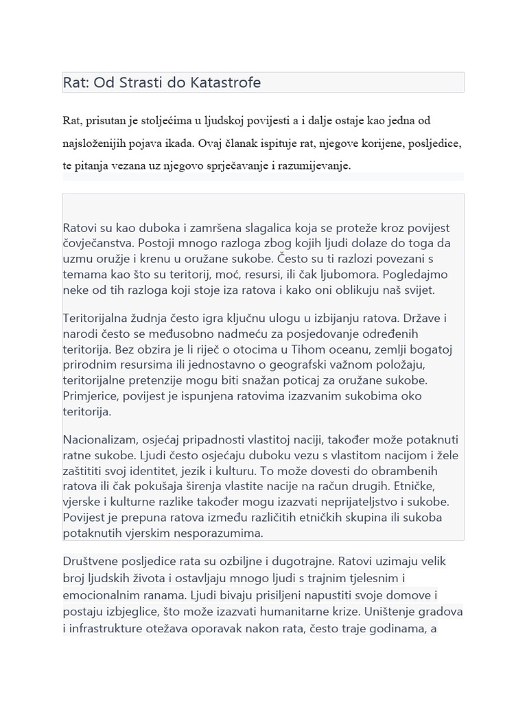 Rat: Od Strasti Do Katastrofe | PDF
