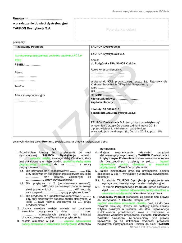 2 Ramowe Zapisy Umowy o Przylaczenie Do Sieci Dystrybucyjnej NN Umowa Bez Realizacji | PDF