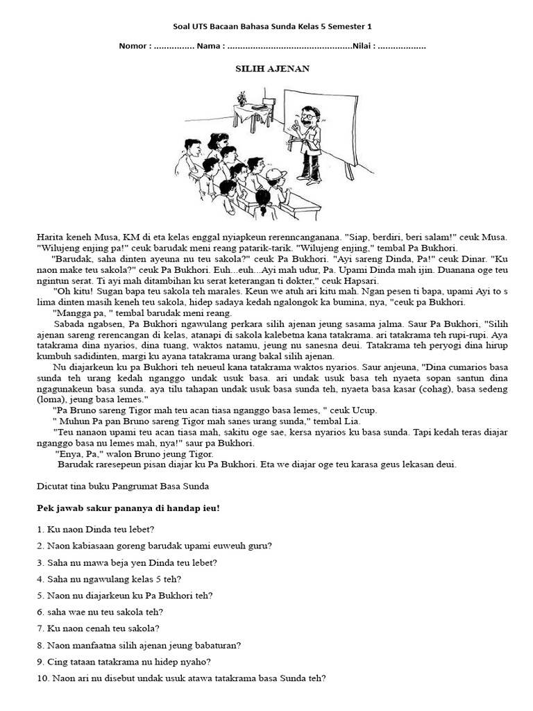 Soal UTS Bahasa Sunda Kelas 5 SMT 1 | PDF