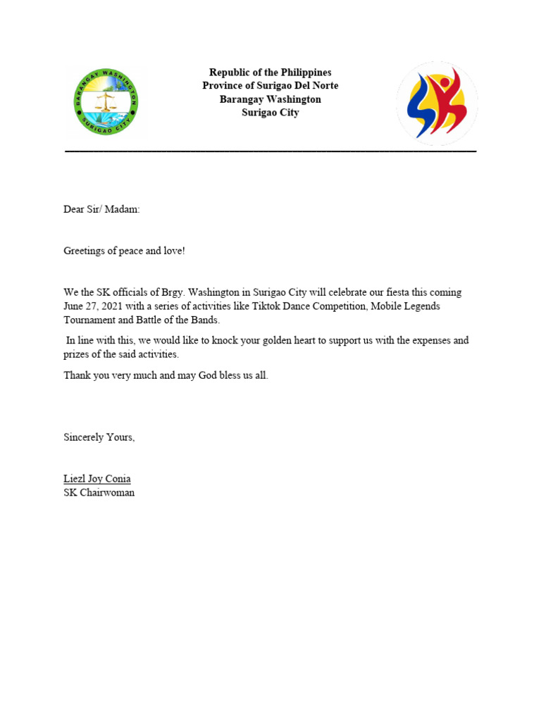Solicitation Letter | PDF | Sports & Recreation