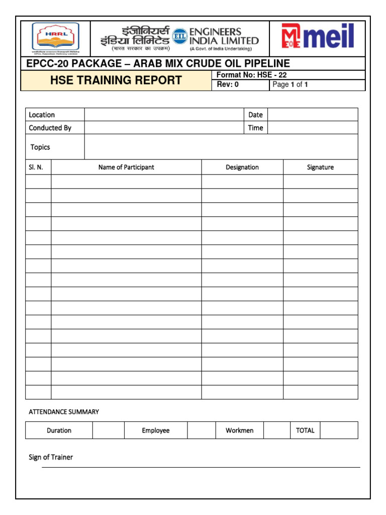 HSE - 22, HSE Training Report | PDF