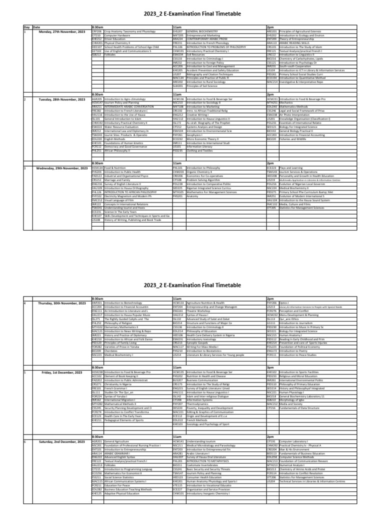 2023_2 E-Examination Timetable | PDF | Science | Sociology