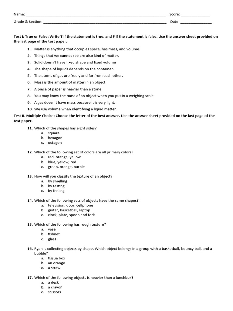 Grade 2 Science 1st Quarter Exam | PDF | Water | Applied And ...