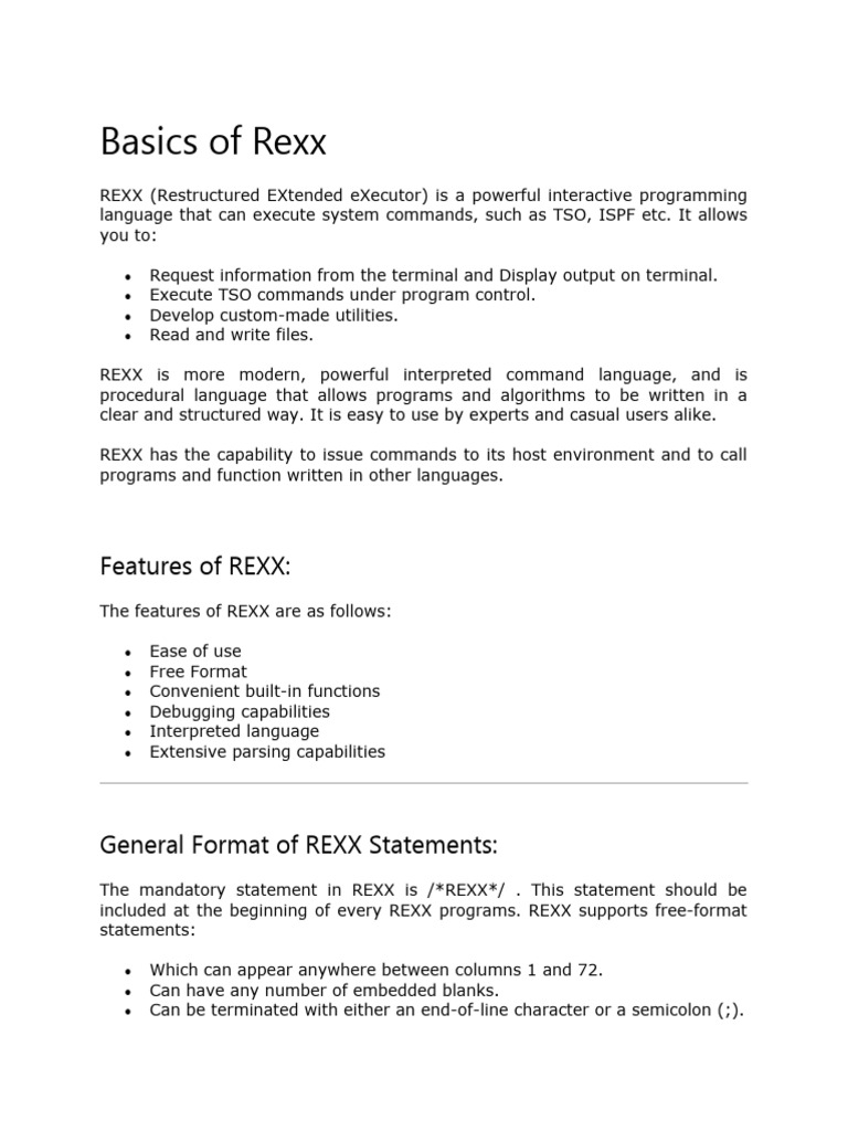 Basics of Rexx | Download Free PDF | Parameter (Computer Programming ... Basics of Rexx | Download Free PDF | Parameter (Computer Programming ...