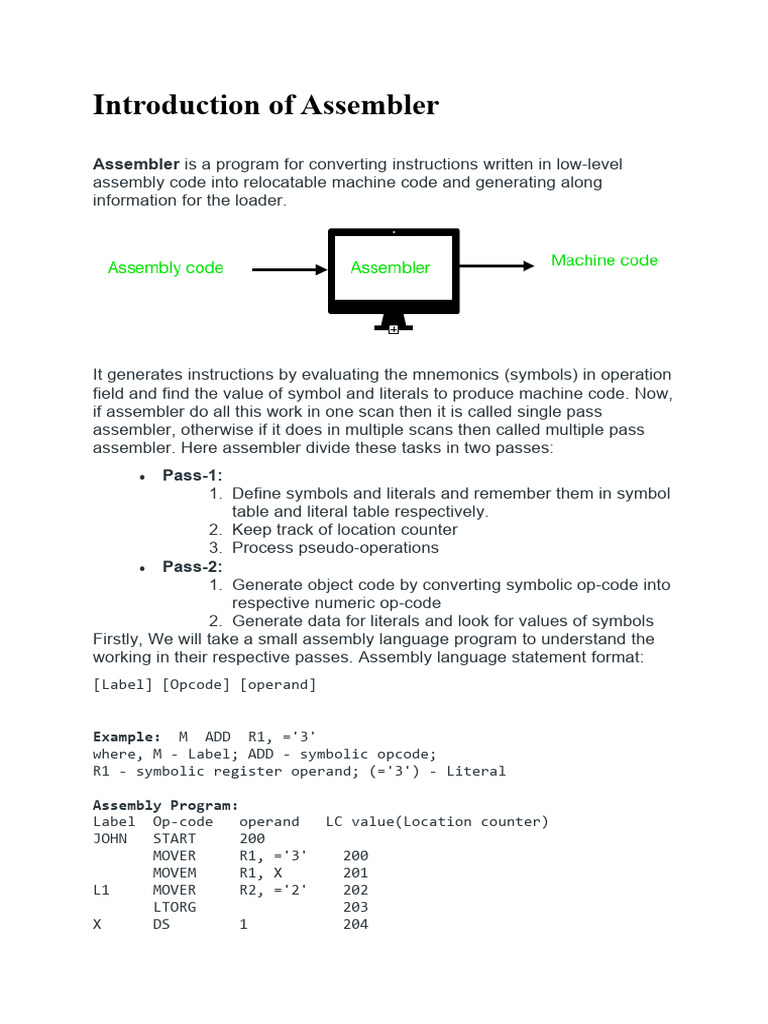 Introduction of Assembler | PDF | Assembly Language | Central Processing Unit