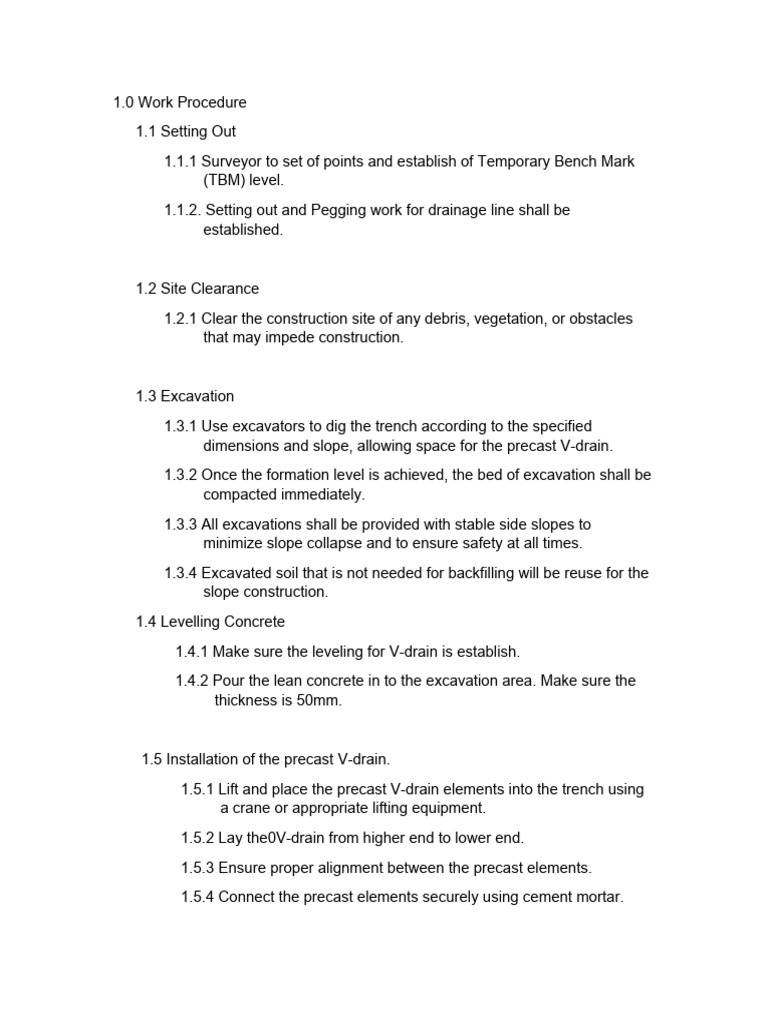 Method Statement - V Drain | PDF