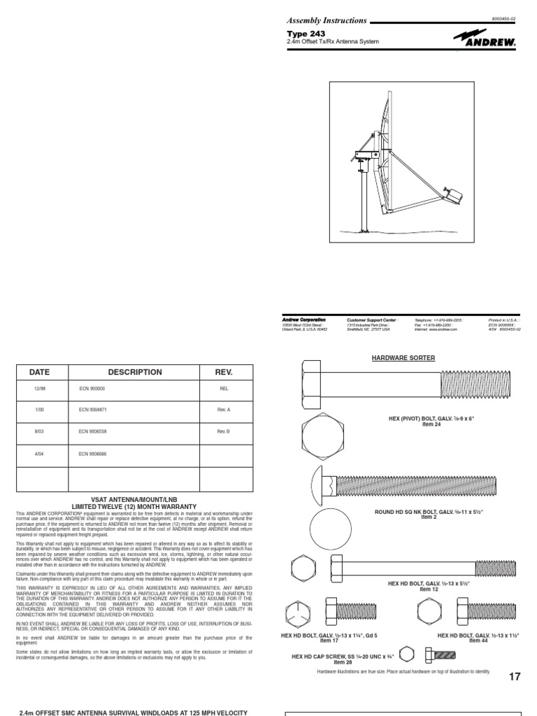 Andrew Type 243 2.4m Antenna Installation Manual | PDF | Antenna (Radio)