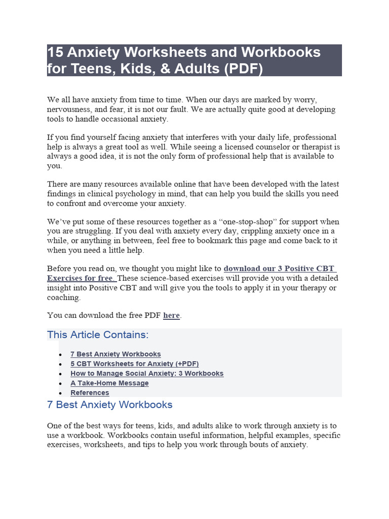 15 Anxiety Worksheets and Workbooks For Teens | Download Free PDF ...