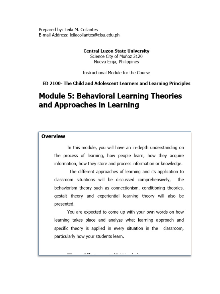 Module 5 Behavioral Learning Theories | PDF | Classical Conditioning | Constructivism ...