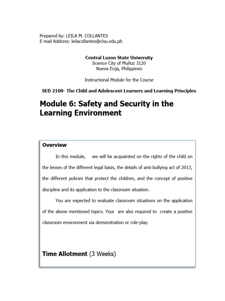 Safety and Security in Learning Environments | PDF | Learning | Human ...