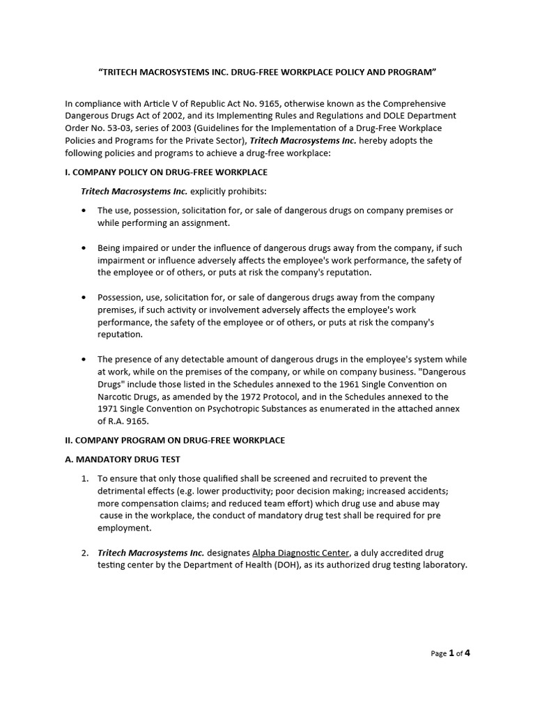 TMI - Drug Free Workplace Policy and Program | PDF | Employment | Drug Test