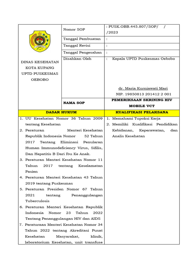 SOP Skrining Hiv Mobile VCT | PDF | Pengembangan Diri | Sains & Matematika