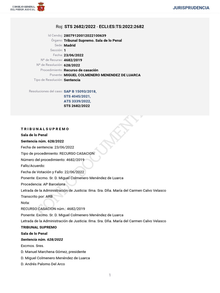 Acoso 2022 STS 2682 2022 | PDF | Sentencia (ley) | Apelación