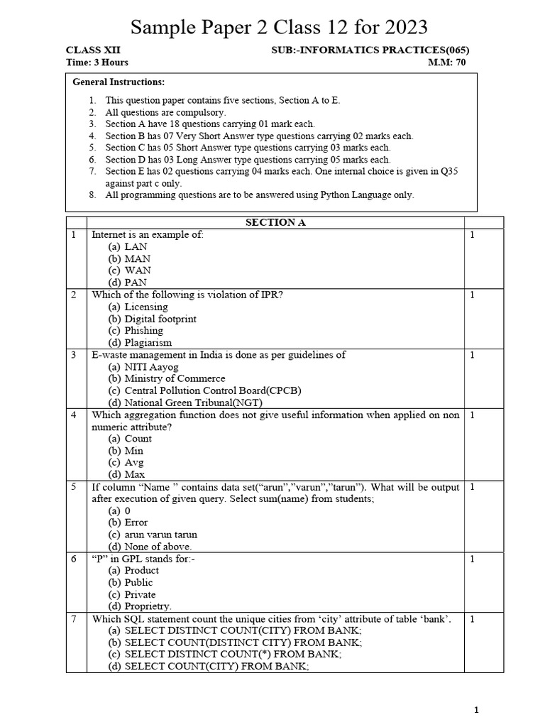Tutorialiacsip Sample Paper IP 2 | PDF | Http Cookie | Databases
