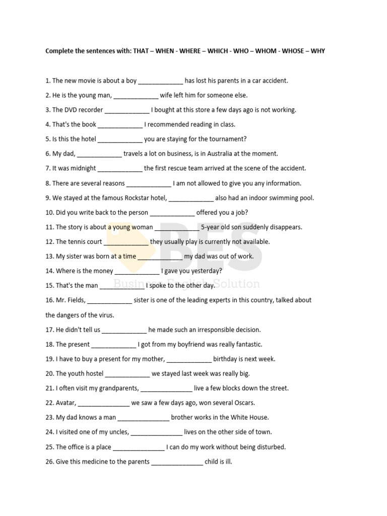 Relative Clauses English Grammar Test | PDF