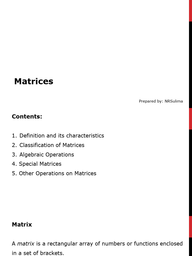 EE234 - Lec 6 - Matrices - Notes | PDF | Matrix (Mathematics) | Determinant