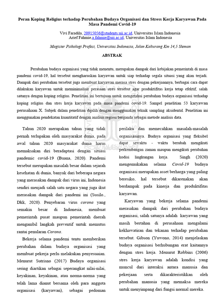 Koping Religius dan Stres Kerja Karyawan | PDF