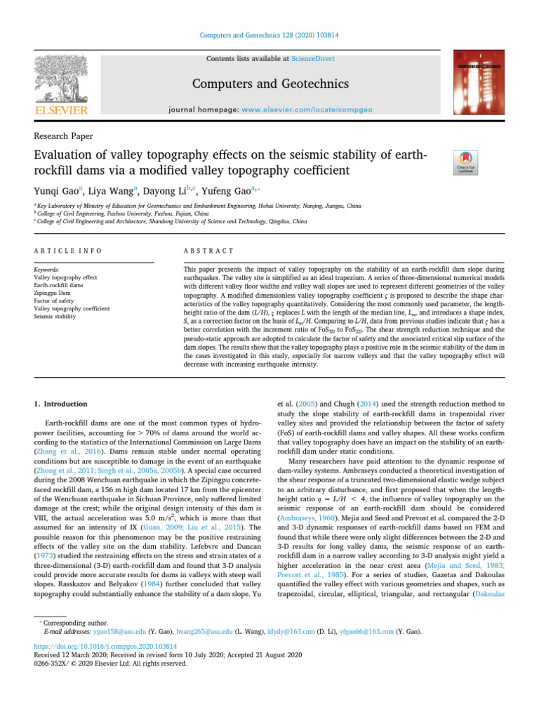 Gao 2020 | PDF | Dam | Seismology