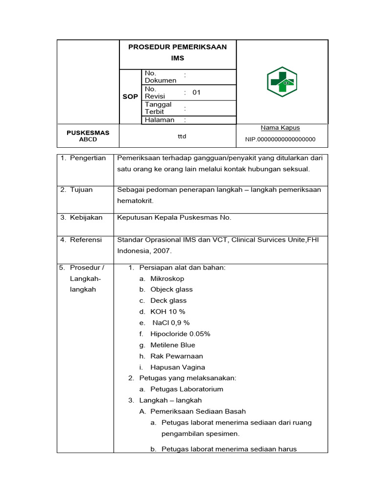 SOP pemeriksaan IMS | PDF