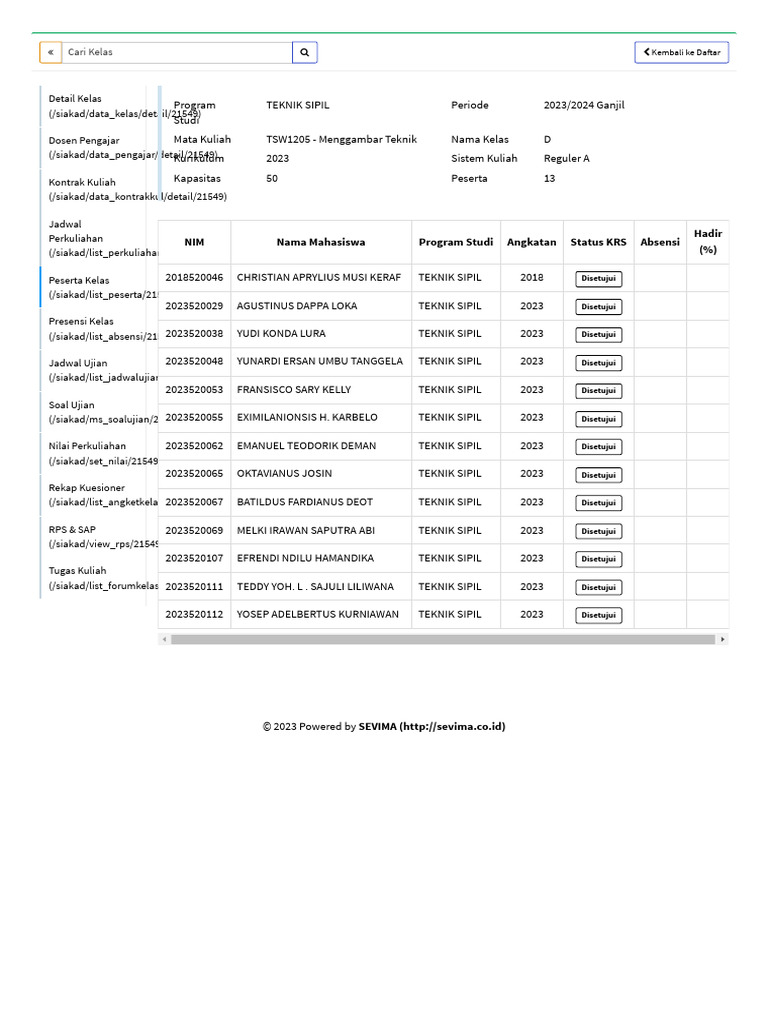 SiapNG - Universitas Tribhuwana Tunggadewi - SIM Akademik - Peserta Kelas 2 | PDF | Komputer