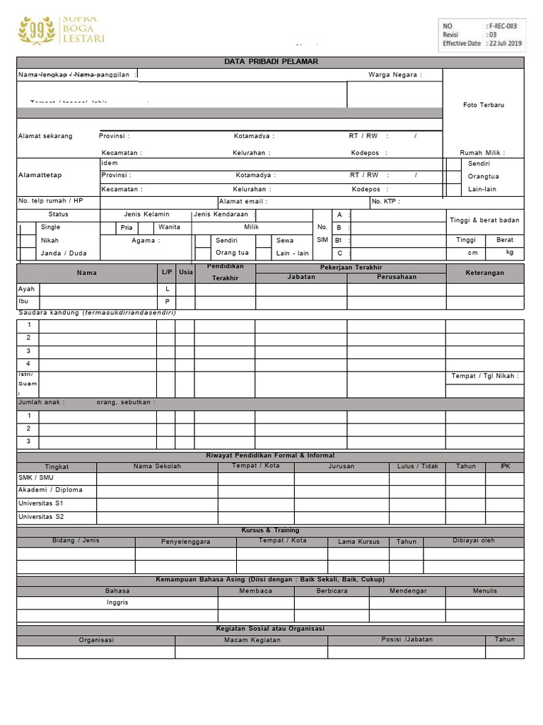 Form Data Diri | PDF