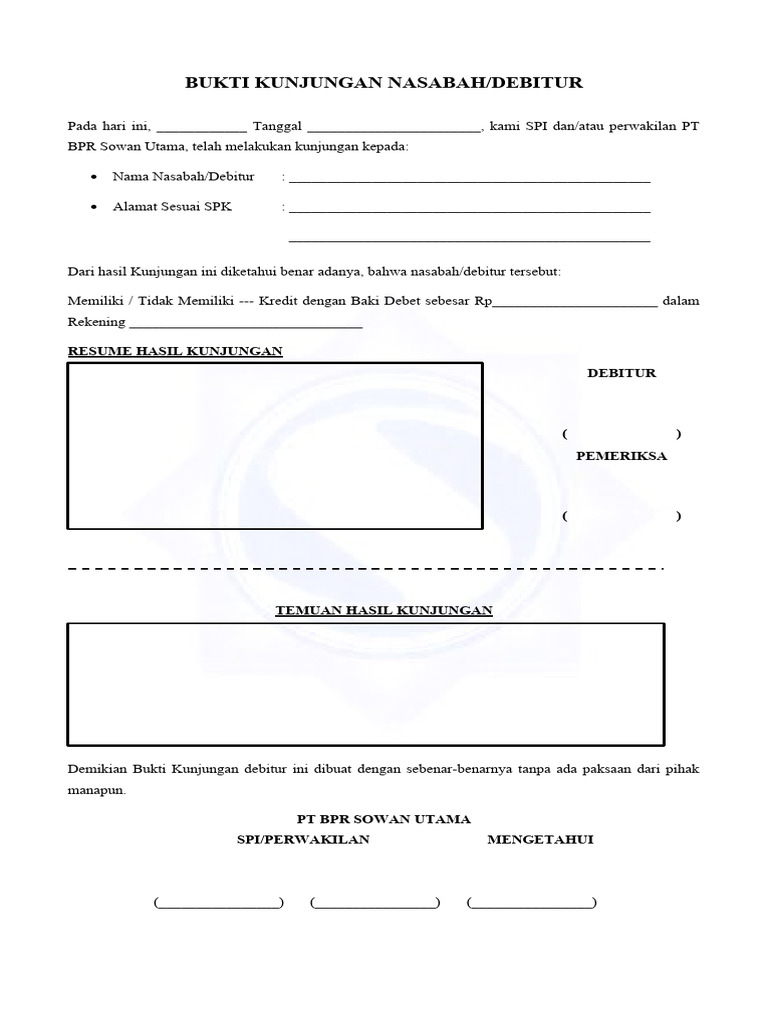 Bukti Kunjungan Nasabah New | PDF