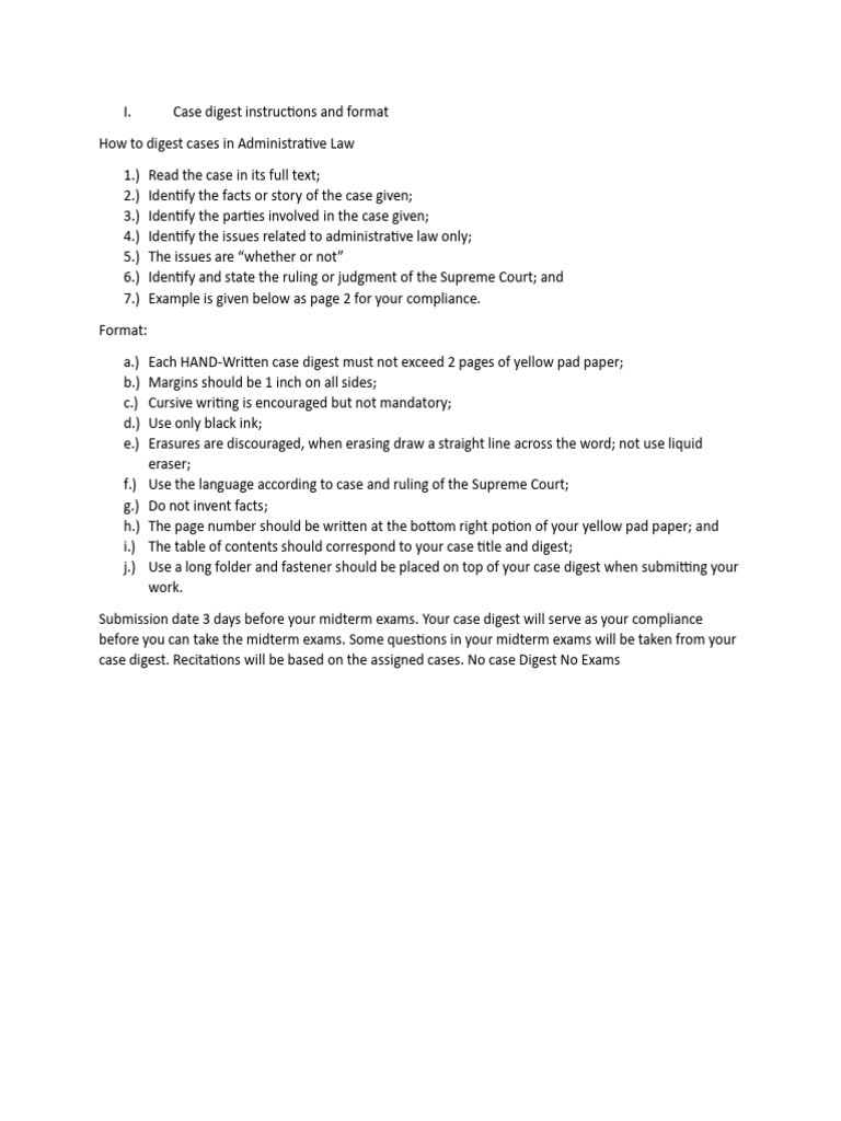 Case Digest Instructions and Format PA 107 | PDF | Mandamus | Due Process