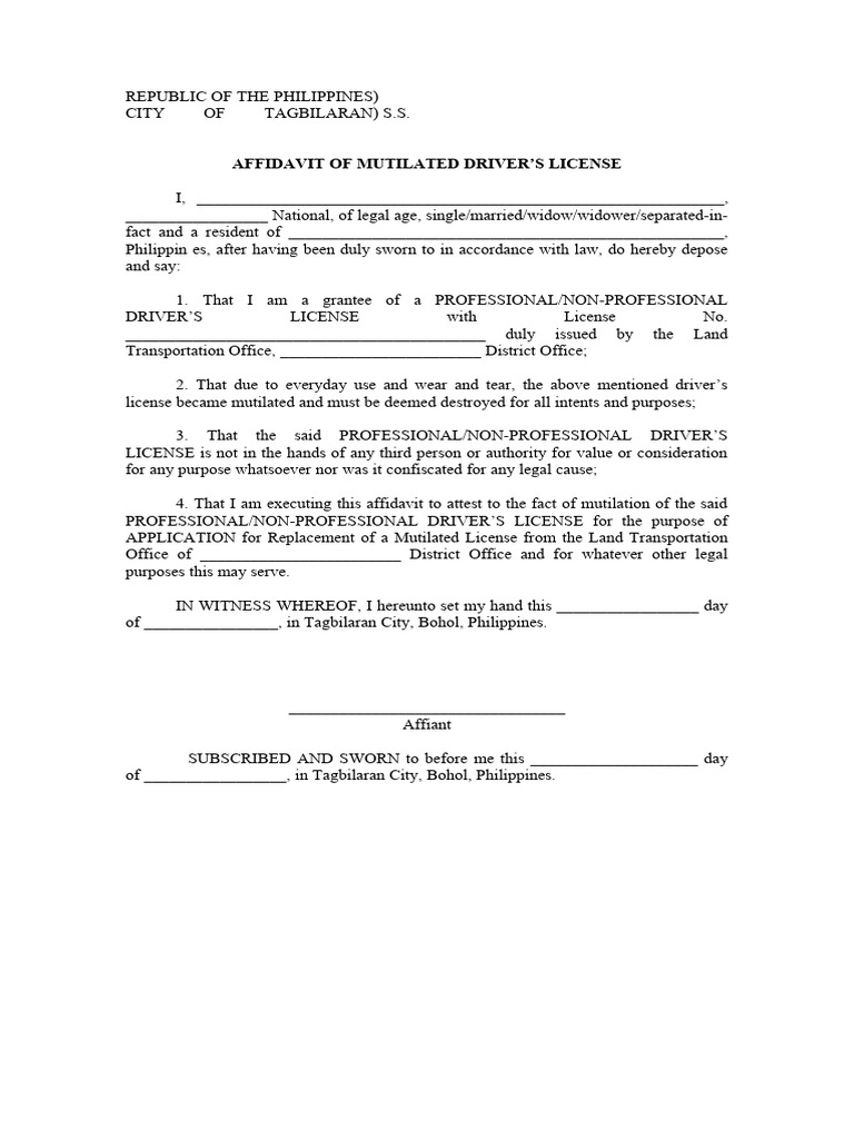 Affidavit for Mutilated Driver's License | PDF